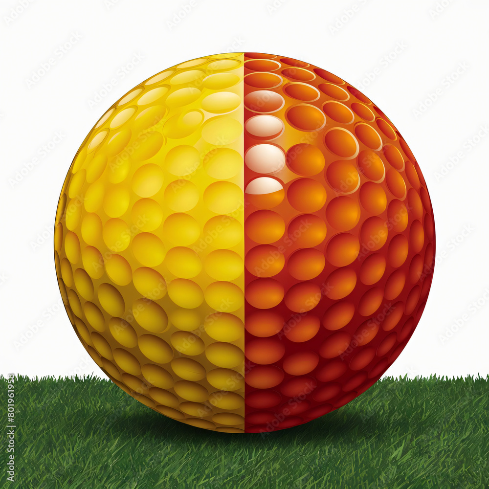 A striking hyper-realistic illustration of a golf ball, split down the ...