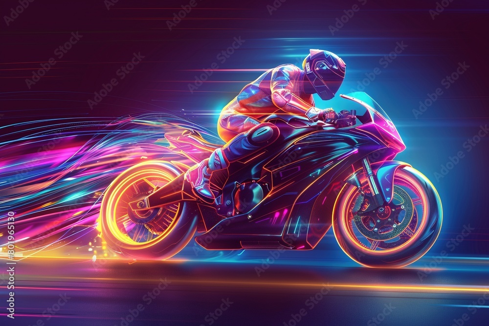 A futuristic neon motorcycle, its vibrant colors and dynamic lines a ...
