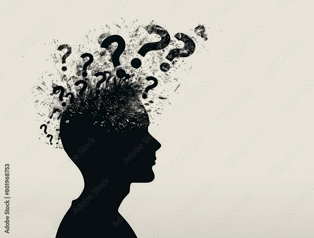 Human face profile silhouette filled with question marks Stock ...