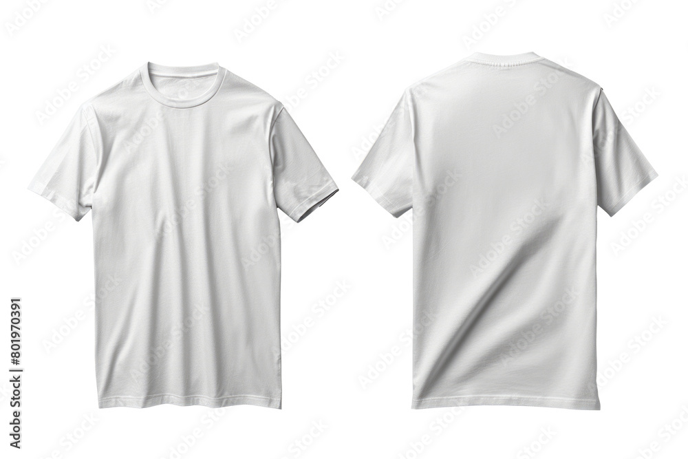 White blank T-shirt front and back isolated on transparent background ...