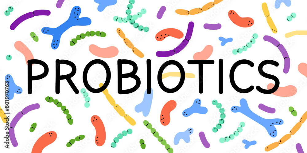 Probiotics background. Different colorful microbiome and microbiota ...