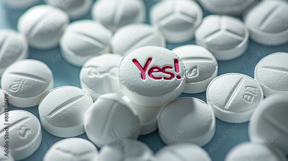 A close-up photograph capturing a pharmaceutical aspirin tablet with a ...