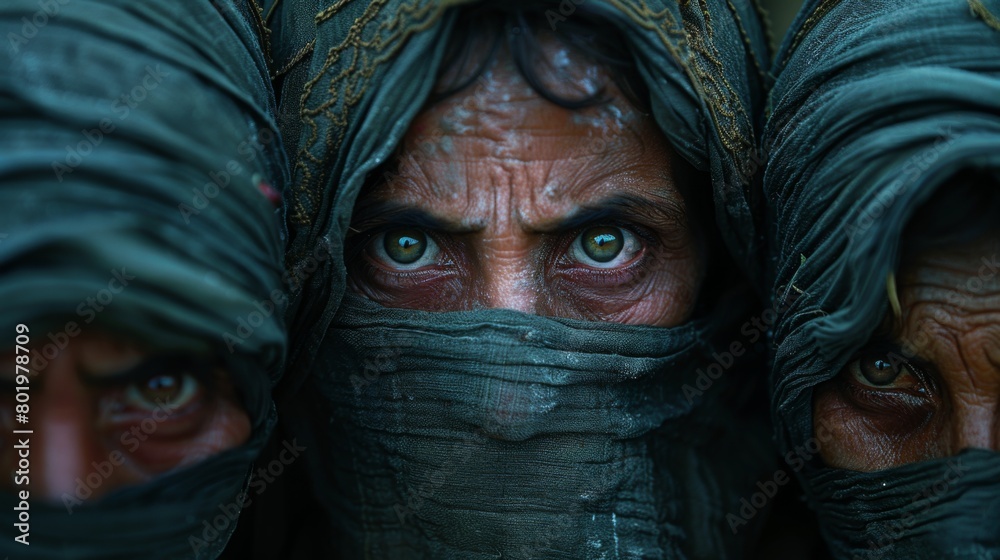 Tear-stained faces of civilians huddled together, their eyes filled ...