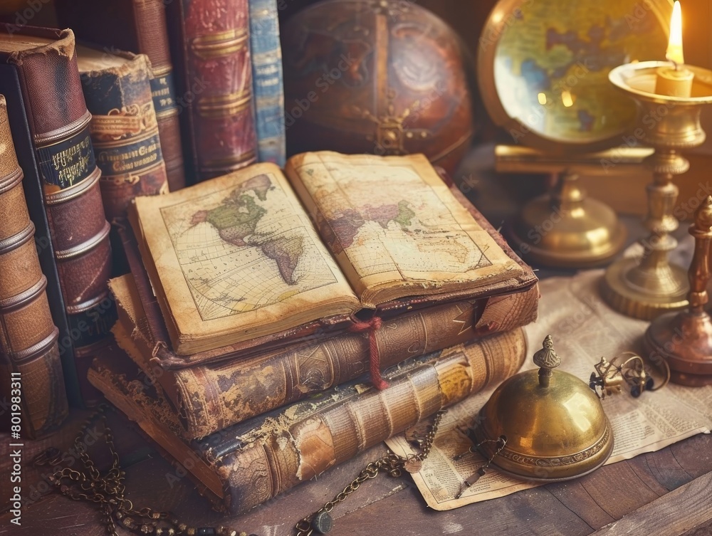Retro study with ancient maps a Bible and artifacts from Old Testament ...