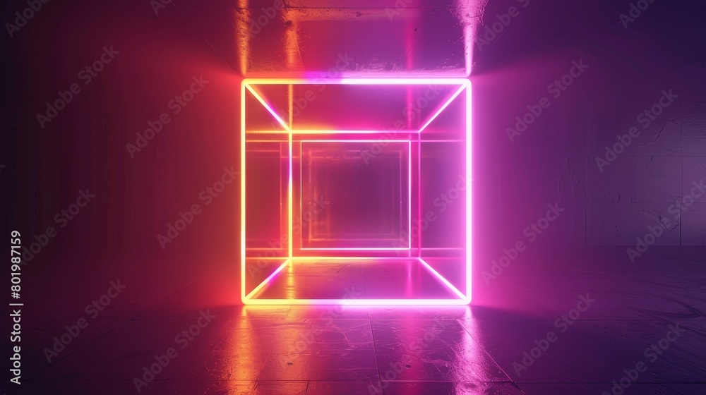A 3D hologram square neon light effect game portal with a technology ...