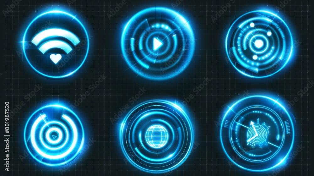 Blue radio waves radial symbol isolated on transparent background ...