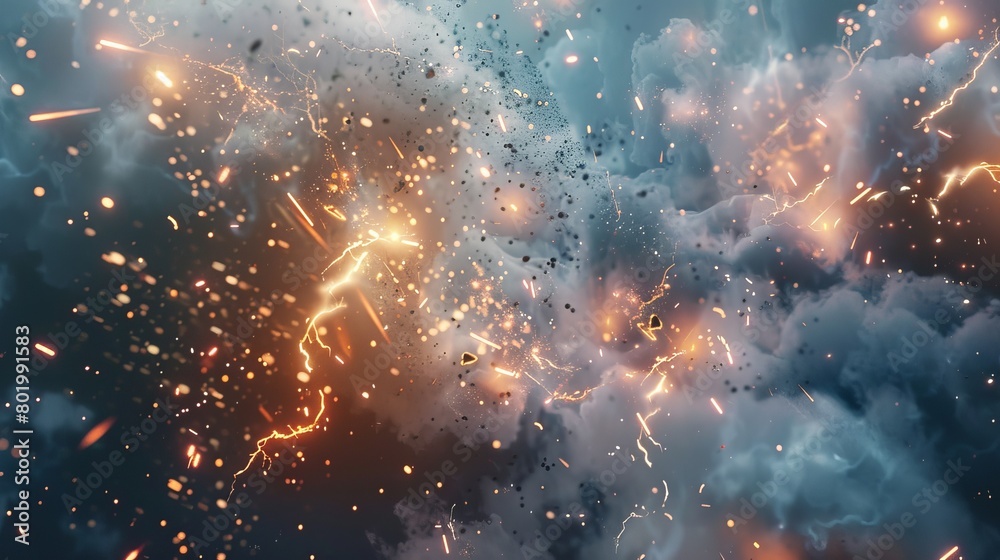 Smoke and lightning bolts border with overlay effect. Framed by fog and ...