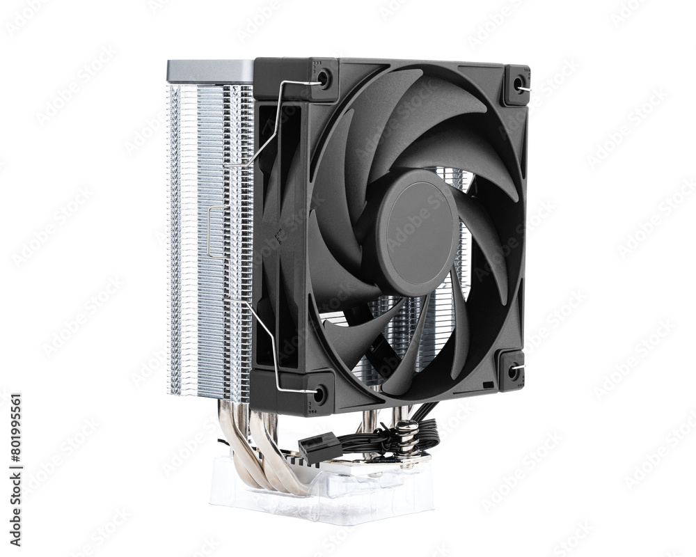 Cooler computer fan isolated on white. Active CPU cooler with large ...