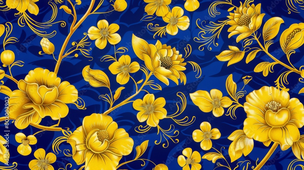 Golden shower flowers (Ratchaphruek) depicted in a traditional Thai ...