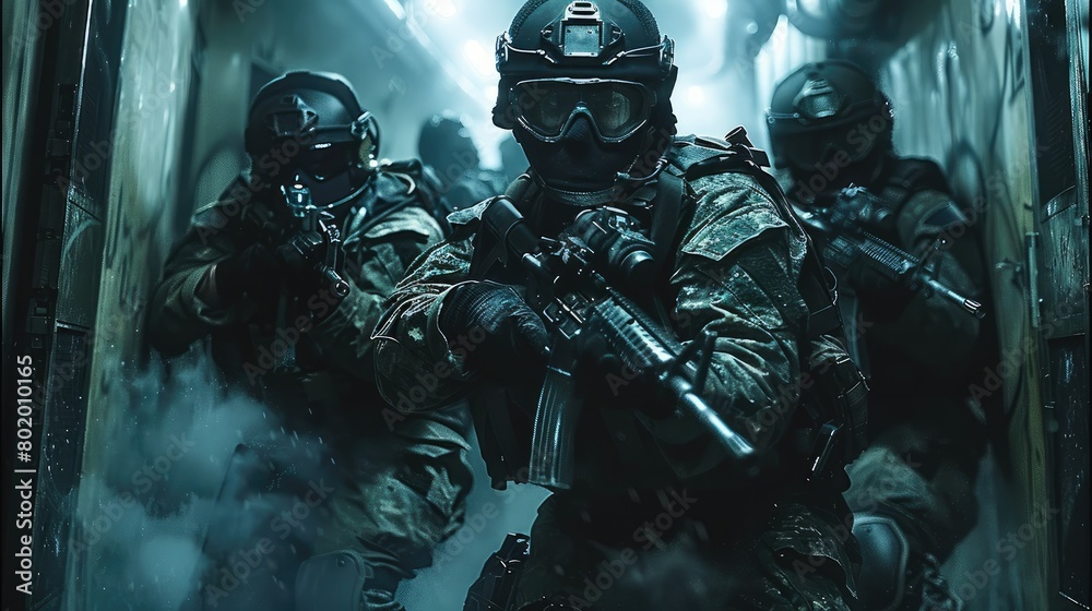 Deep within an underground bunker, a squad of commandos prepares to ...