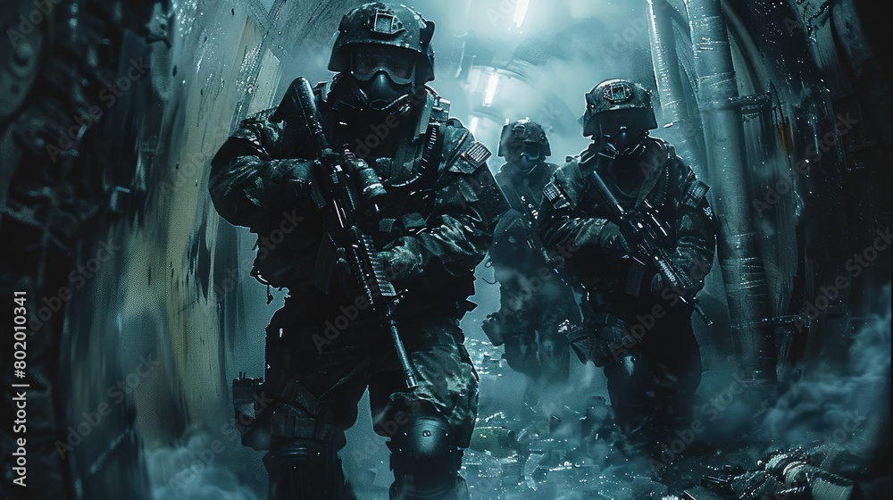 Deep within an underground bunker, a squad of commandos prepares to ...