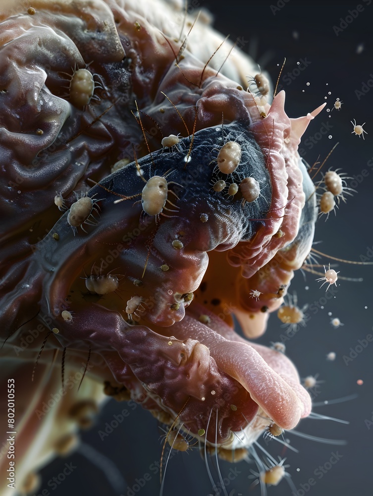 Extreme close-up macro image of ear mites infesting the ear canal of a ...
