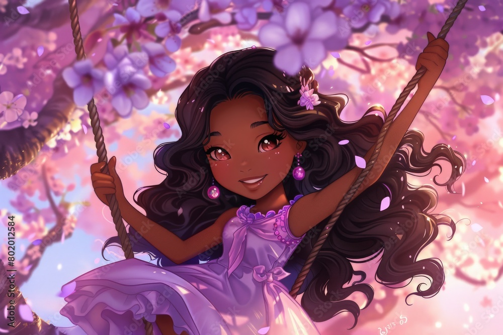 A brown-skinned African American woman in a chibi style. She should ...