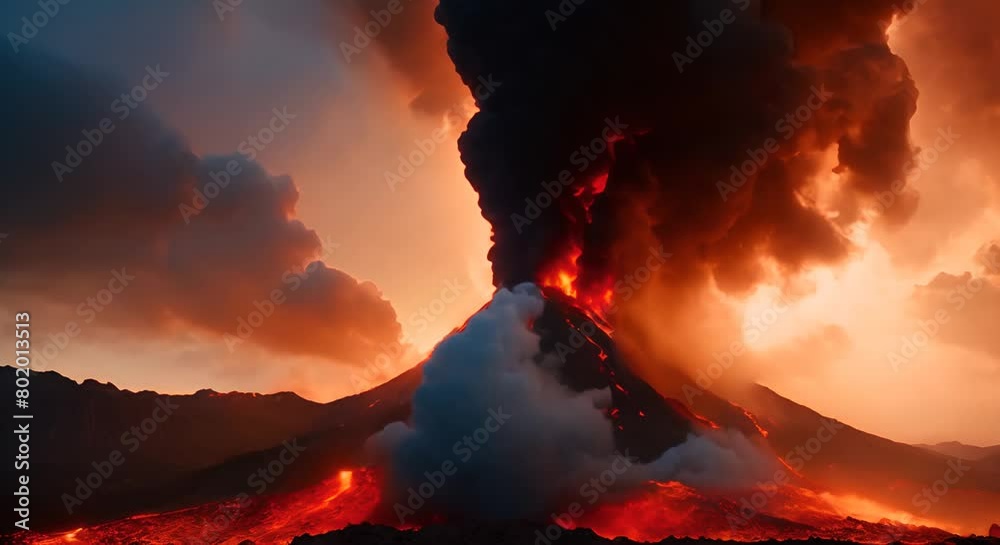 Volcano of fire and landscape of the underworld completely devastated ...