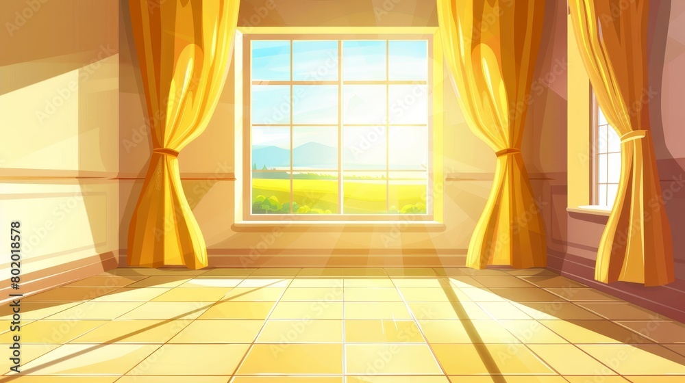 Cartoon illustration showing an empty kitchen room with a tiled floor ... Cartoon illustration showing an empty kitchen room with a tiled floor ...