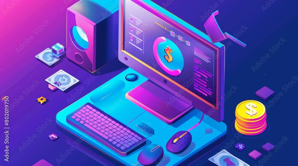 This is a 3D modern line art web banner representing a pay per click ...