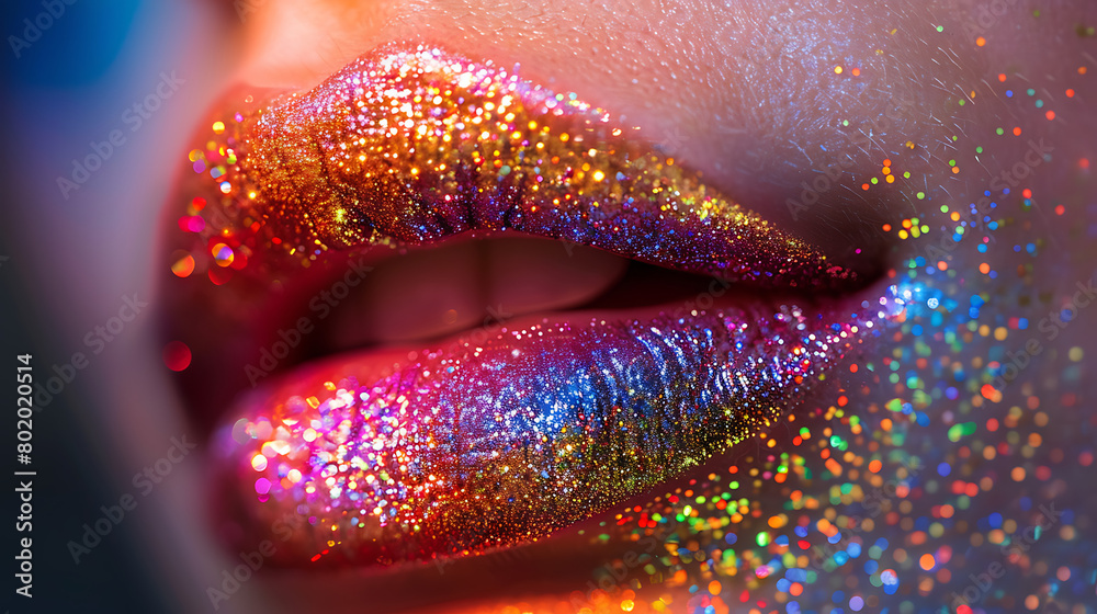 Pride Glitter Lips Close-Up, Focus on the captivating allure of pride ...