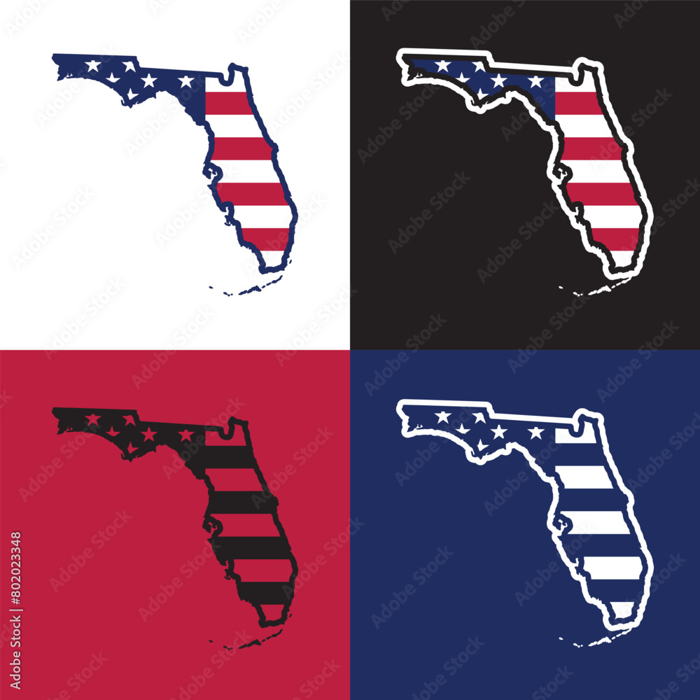 USA FLAG Florida state outline stars and stripes red white and blue ...