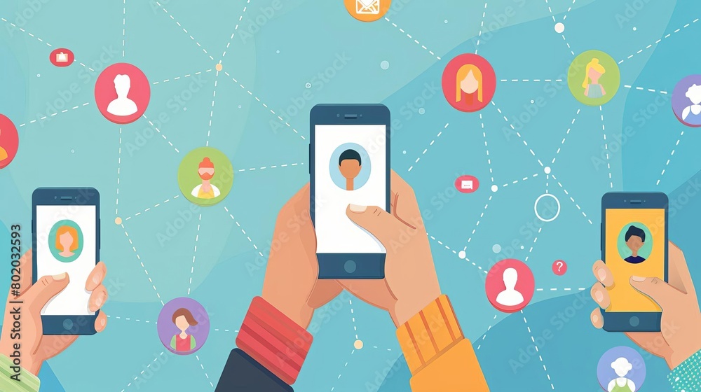 Concept of sharing news, refer friends online Hand holding smartphone ...