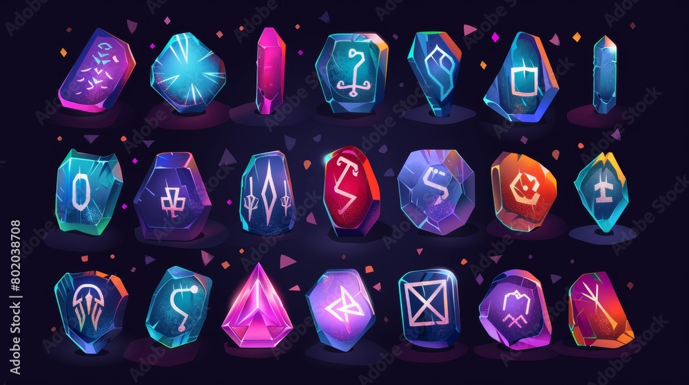 Sacred white rune stones isolated on dark background. Modern cartoon ...