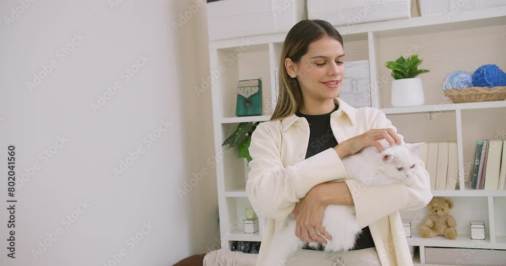 Cute pretty young beautiful woman is holding hugging embrace cute ...