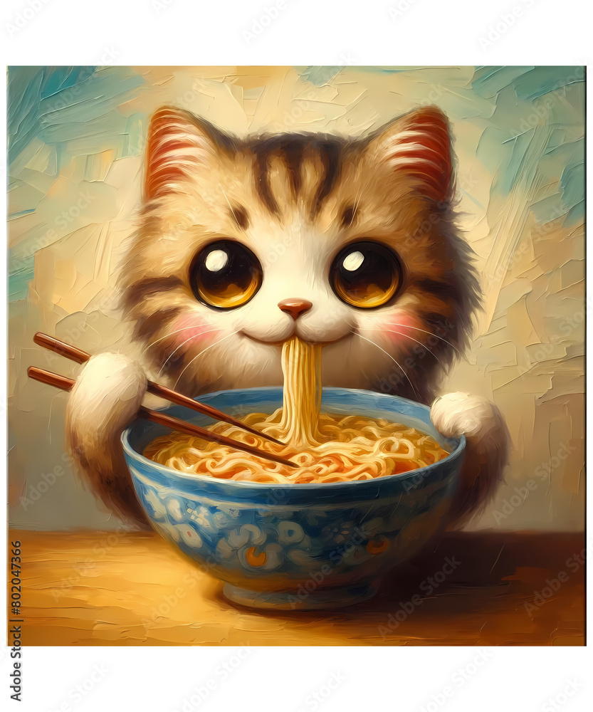 Ramen Cat Kawaii Anime Cat Ramen Lover Oil Painting AI generated Stock ...