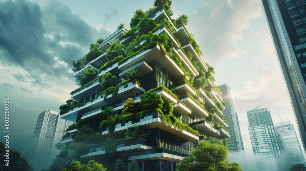 Sustainable green building in modern city. Green architecture. Eco ...