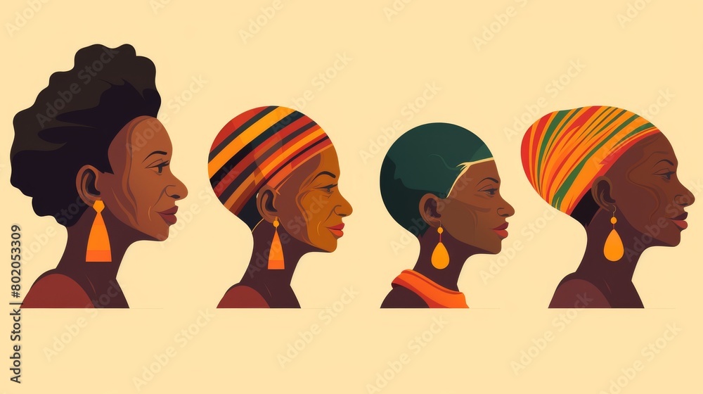 Illustration depicting the ageing process of an African woman's head in ...
