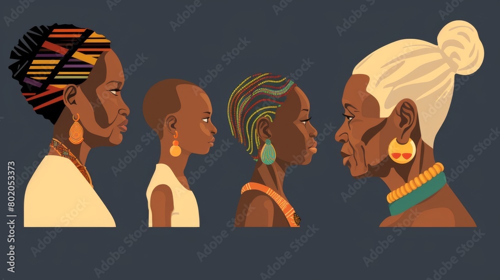 Illustration depicting the ageing process of an African woman's head in ...