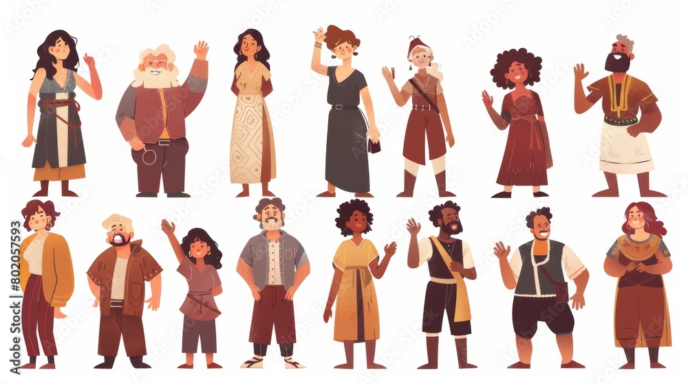 People saying hello, greeting, waving hands. Multinational characters ...