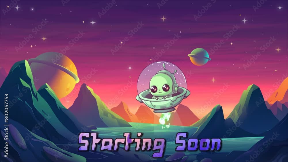 Animated twitch stream starting soon screen with space landscape and ...
