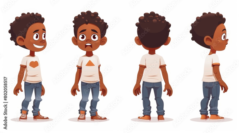 An illustration of a standing little boy and his face with different ...