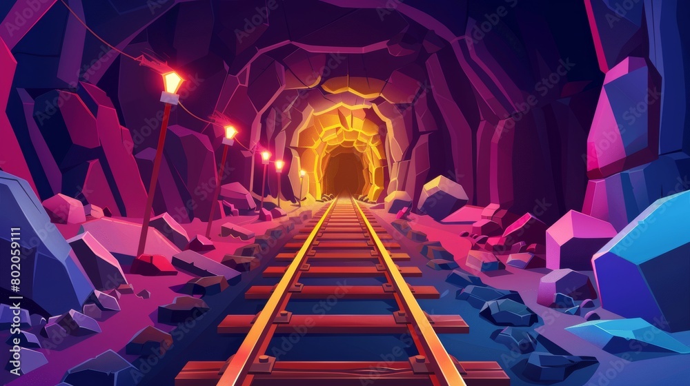 Ingots and nuggets in rock and stone shaft walls, gold mine tunnel ...