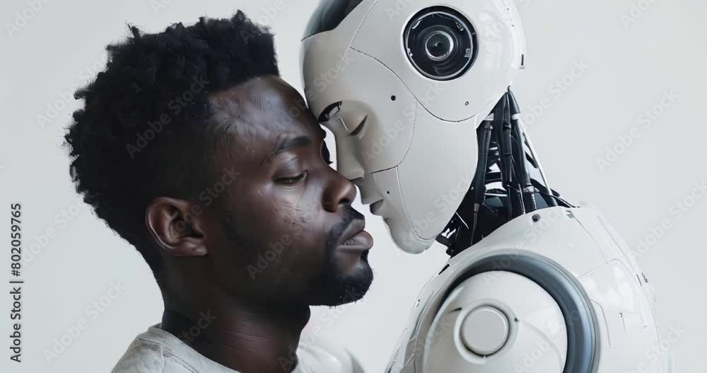 love between a black man and a humanoid robot. a man and a robot show ...