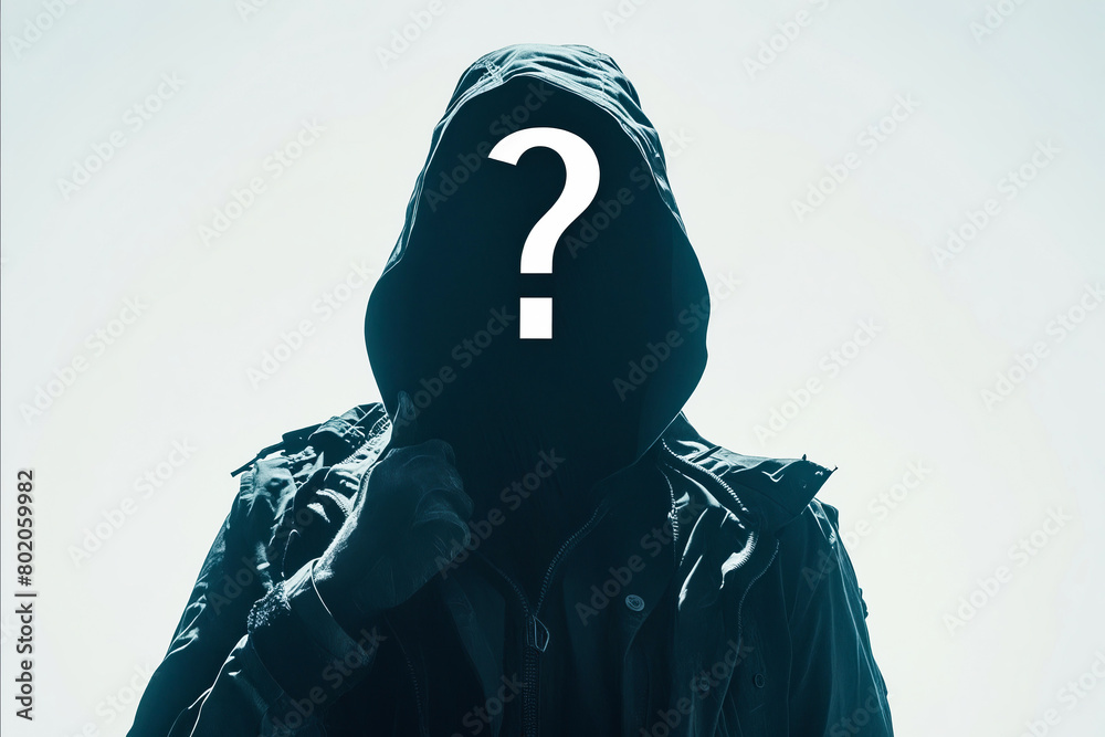 Foto de A hooded figure with a question mark on its face. The image has a mysterious and eerie ...