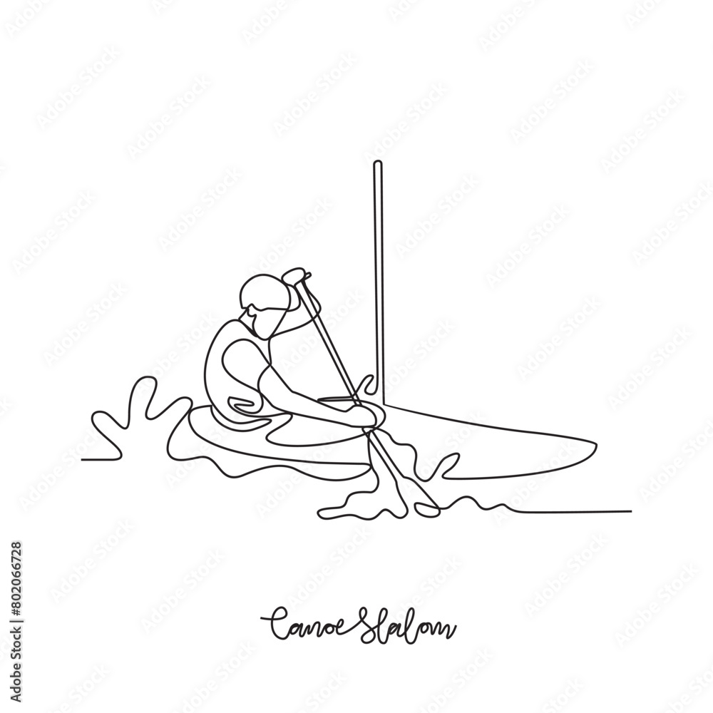 One continuous line drawing of Canoe Slalom sports vector illustration ...
