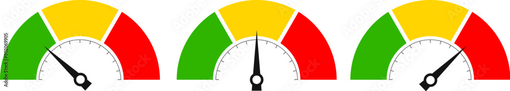 Meter gauge icon, low normal and high level indicators Stock Vector ...