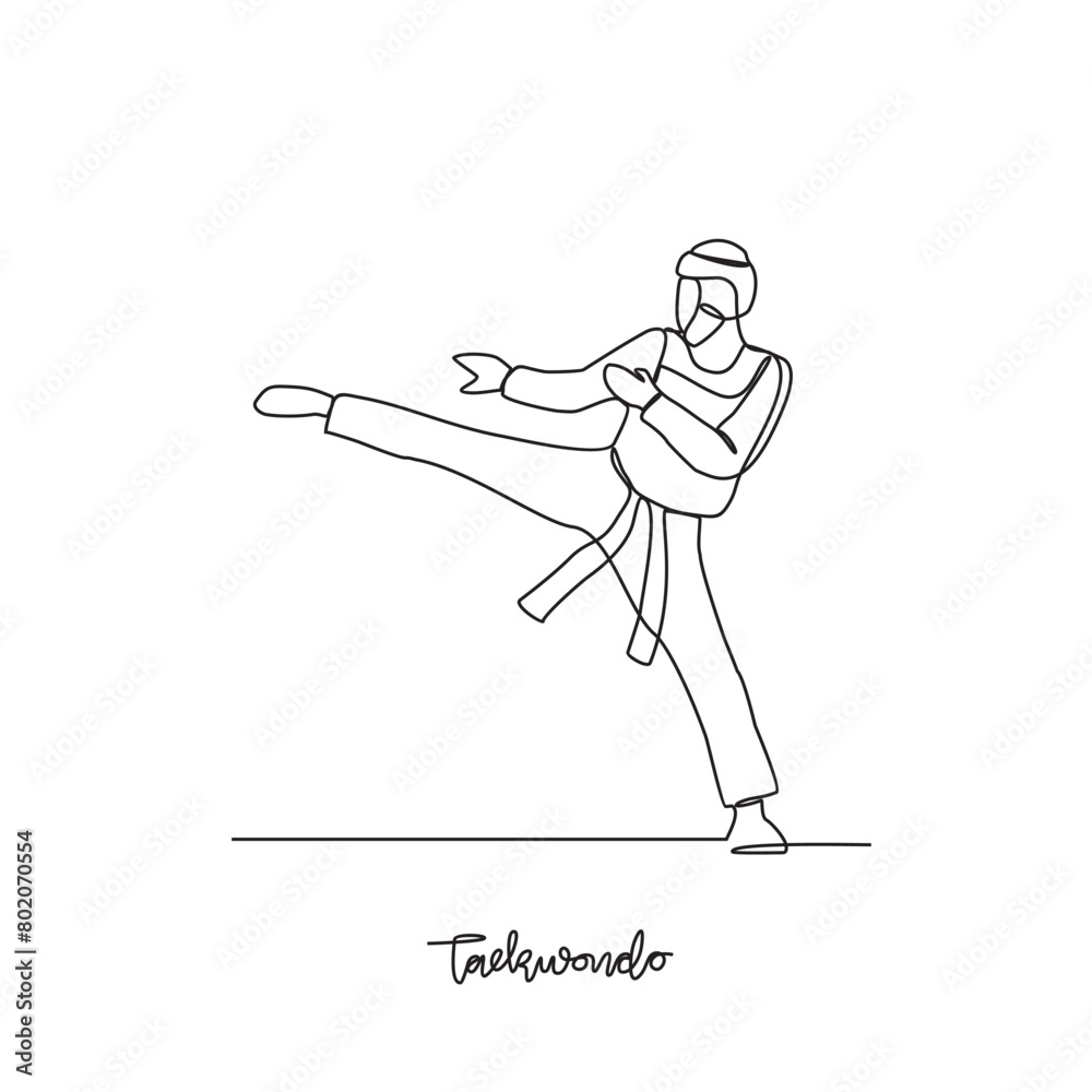 One continuous line drawing of Taekwondo sports vector illustration ...