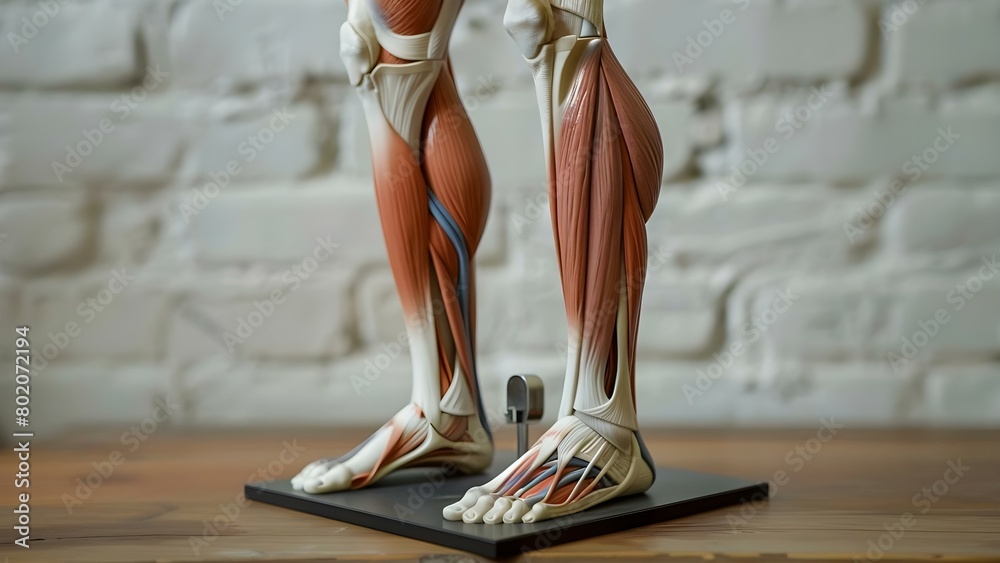 Detailed anatomical model depicts human leg muscles tendons and bones ...