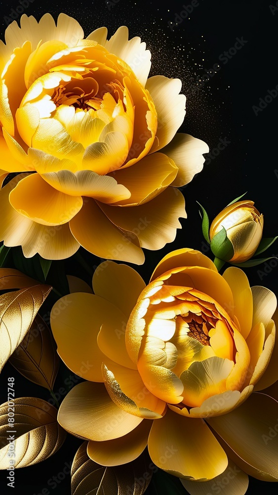 vibrant, golden-yellow flowers set against dark background with ...