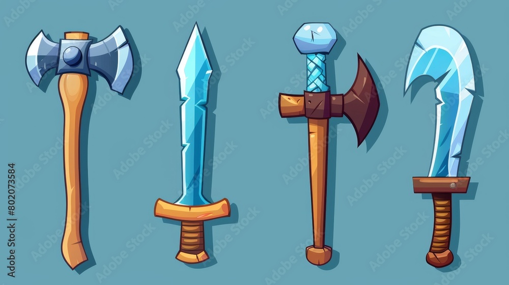 The icons of old viking or knight weapons and miner tools isolated on ...