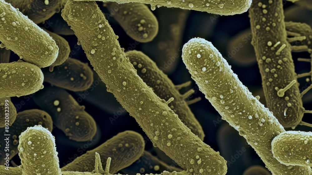 A detailed close-up view of a cluster of germs magnified under a ...