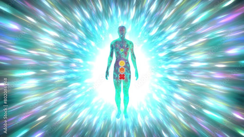 Seven Chakras in Human Body with Ajna Third Eye Chakra and Shining Aura ...