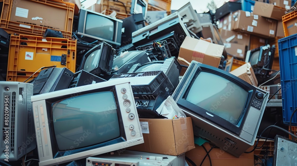 Vintage television recycling e waste management concept with old ...