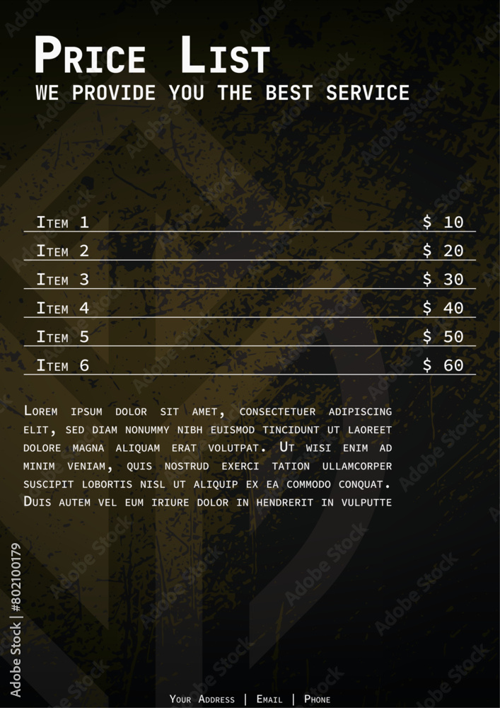 Price list design, Cost sheet design, invoice template, Bill form ...