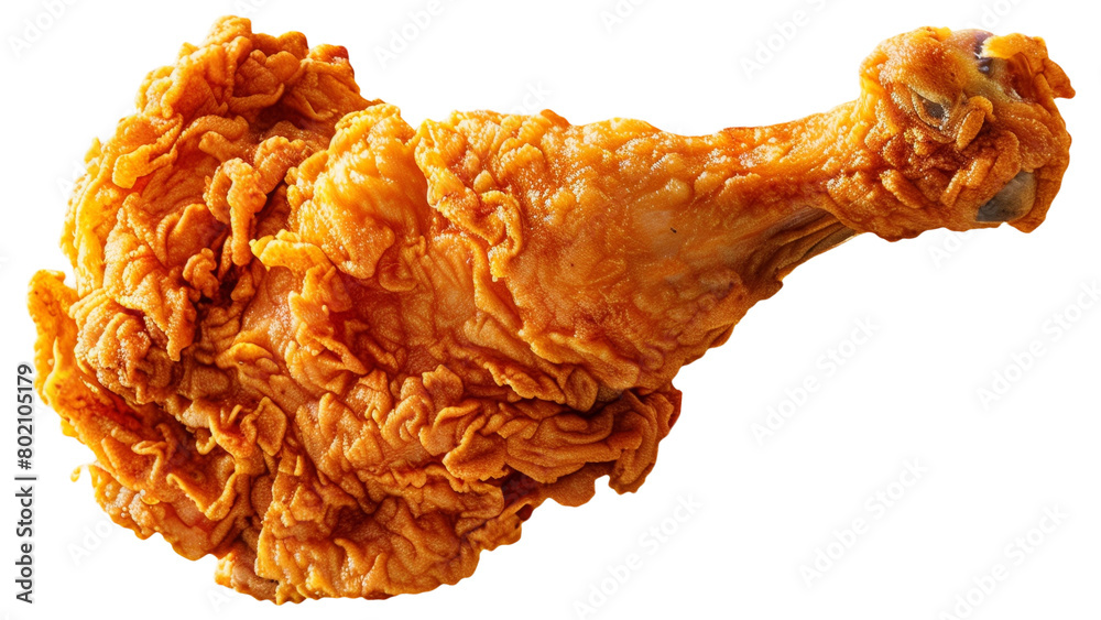 Crispy fried chicken leg suspended in air with crumbs flying off Stock ...