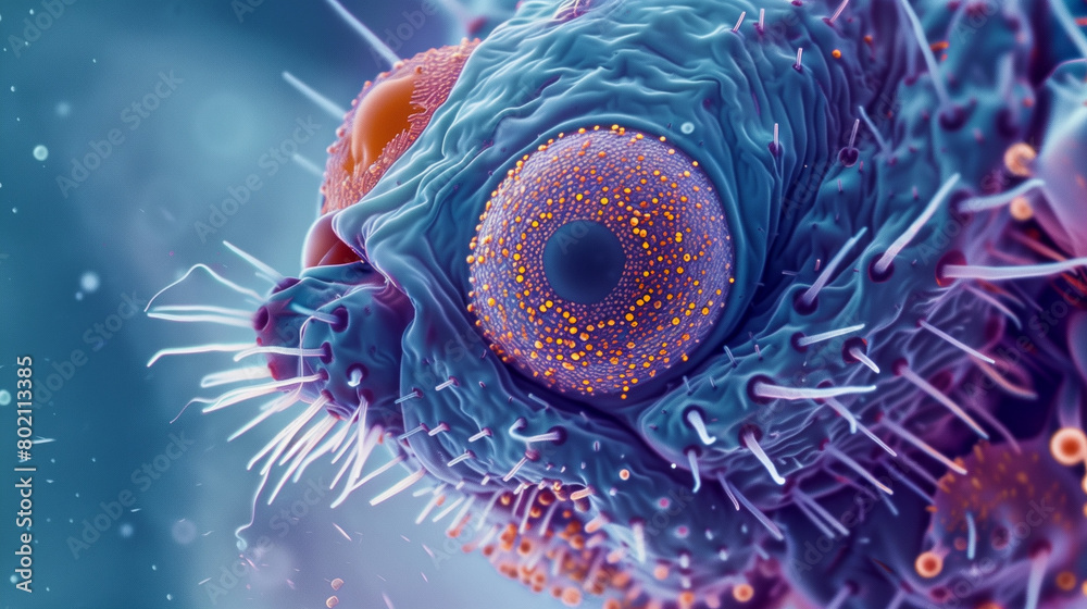 A vivid color image captured through the lens of a powerful microscope ...