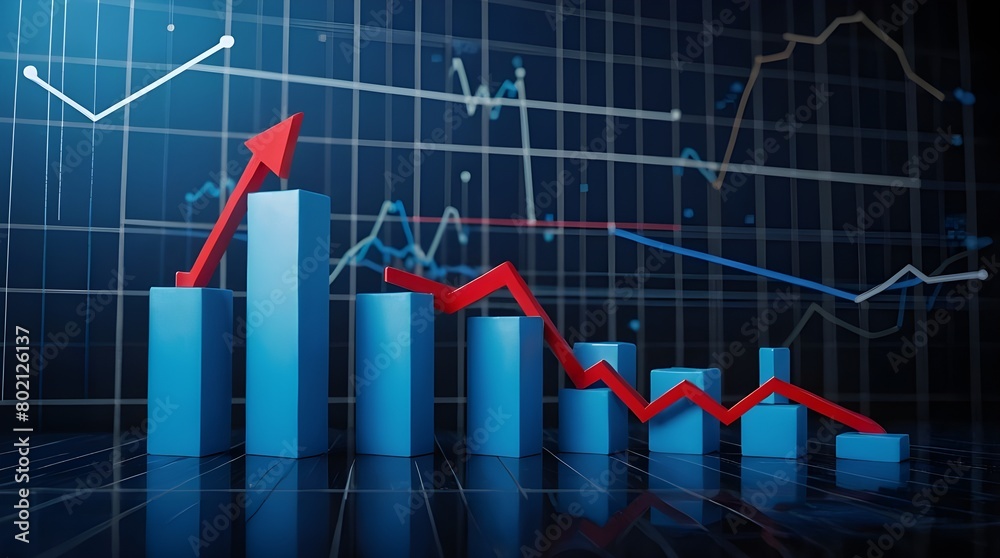 Blue 3d growth business graph on success financial background with red ...