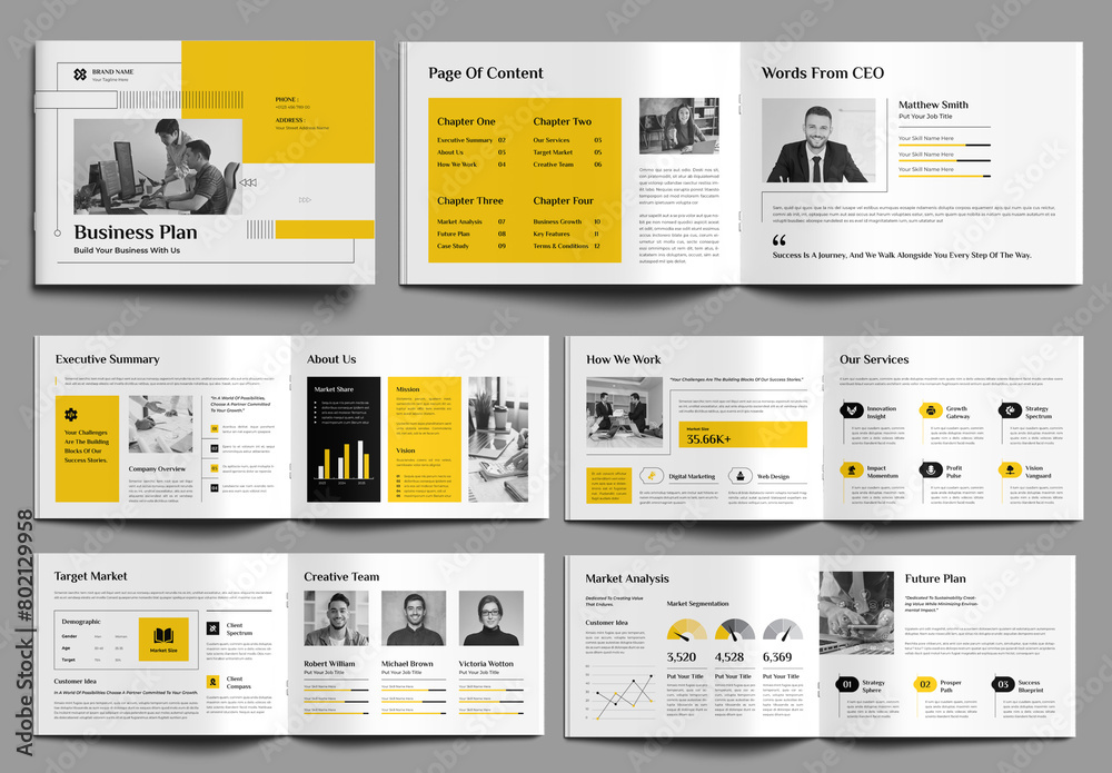 Business Plan Layout with Yellow Accents Landscape Stock Template ...