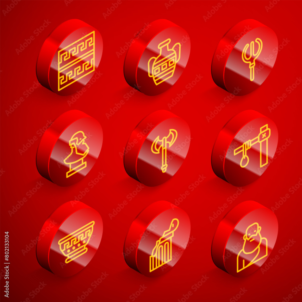 Set line Ancient Greek pattern, amphorae, Neptune Trident, bust ...